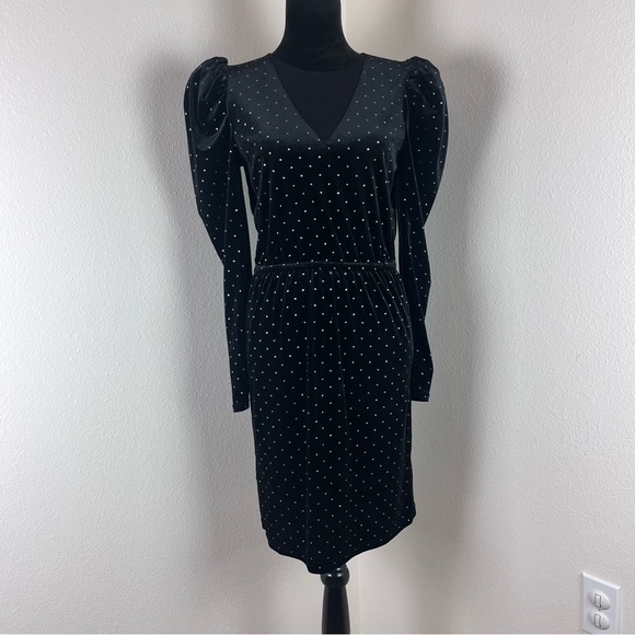 INC International Concepts | Dresses | Inc Black Velvet Polka Dot Puff Sleeve Knee Length Dress ...